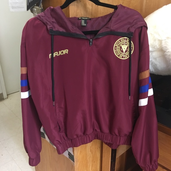 Forever 21 | Tops | Graphic Design Maroon Windbreaker | Poshmark